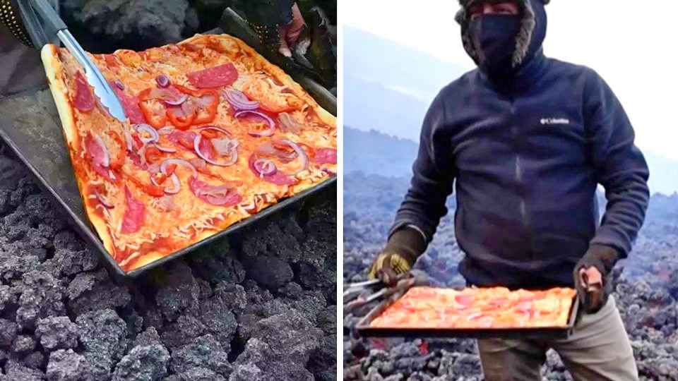 Pizza on Pacaya Volcano: Man Turns Lava Into Oven as He Cooks Pizza at ...